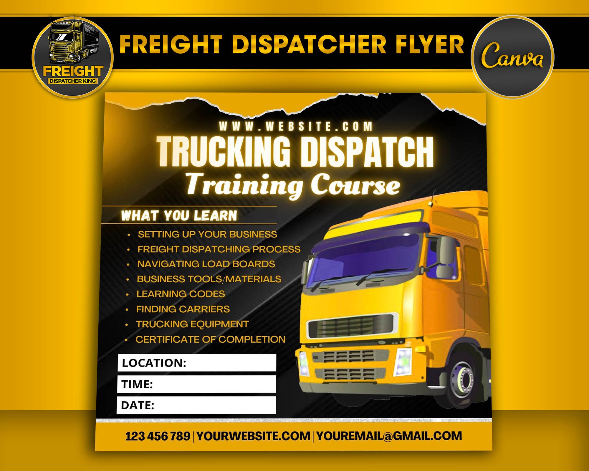 Freight Dispatcher Flyer, Canva Truck Flyer Template. Editable Social ...