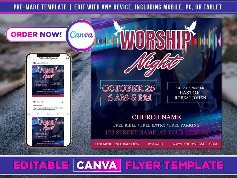 Worship Night Flyer Canva Template for DIY Social Media Marketing. - Etsy