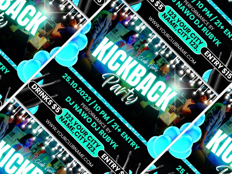 Kickback Party Flyer Canva Template for DIY Social Media Marketing. - Etsy