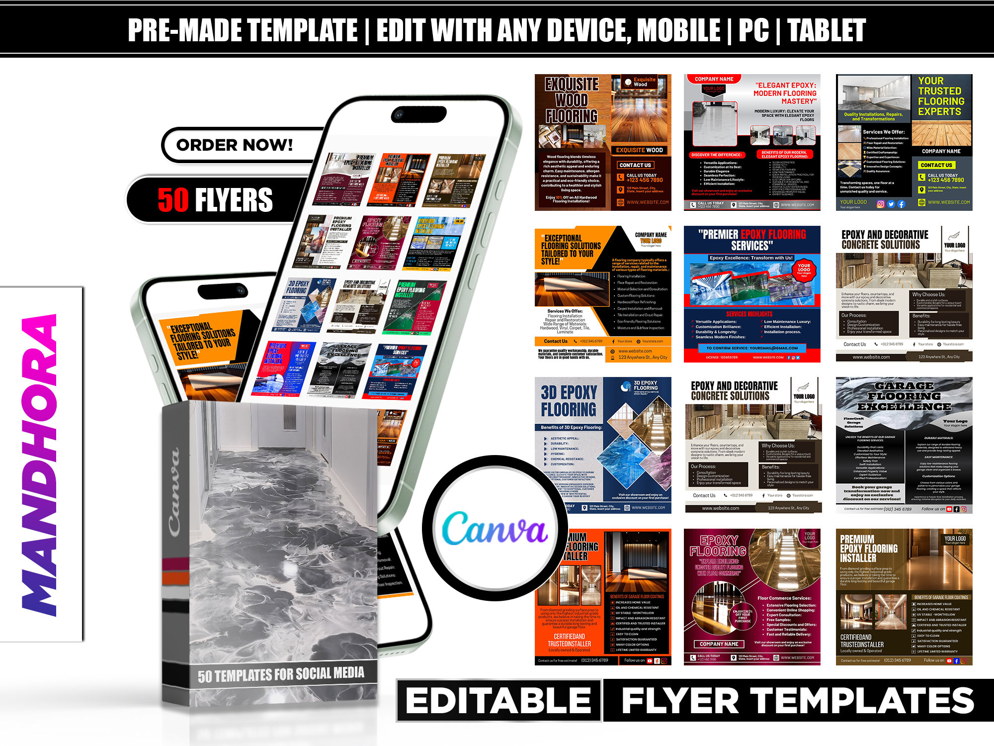 50 Epoxy Flooring Flyer Bundle Canva Template, Social Media Post Size ...