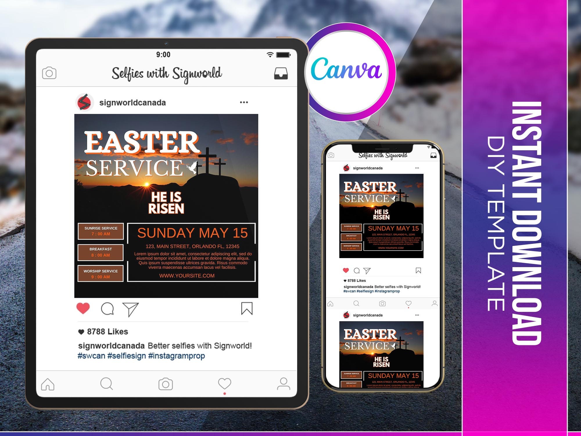 Easter Service Flyer Canva Template for DIY Social Media Marketing. - Etsy