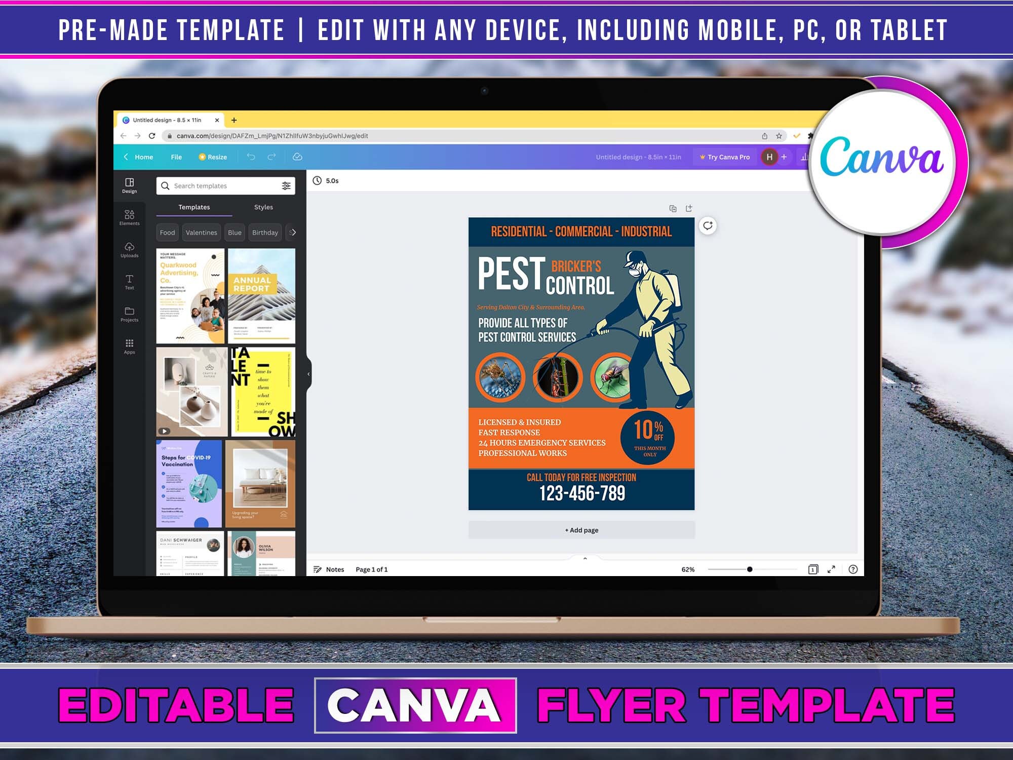 Pest Control Service Flyer Editable Canva Template US Letter Size ...