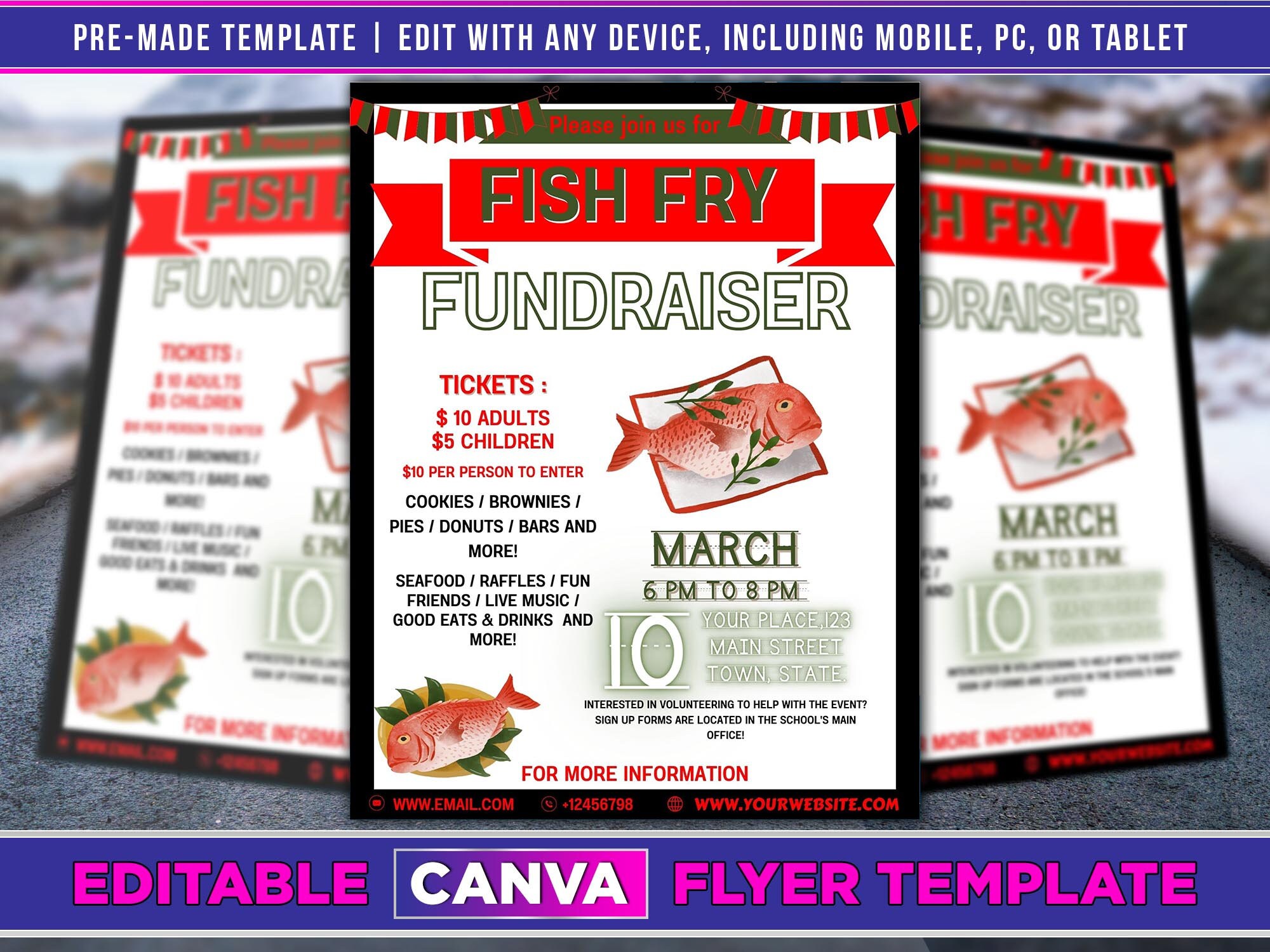 Fish Fry Fundraiser Flyer Editable Canva Template US Letter Size. - Etsy