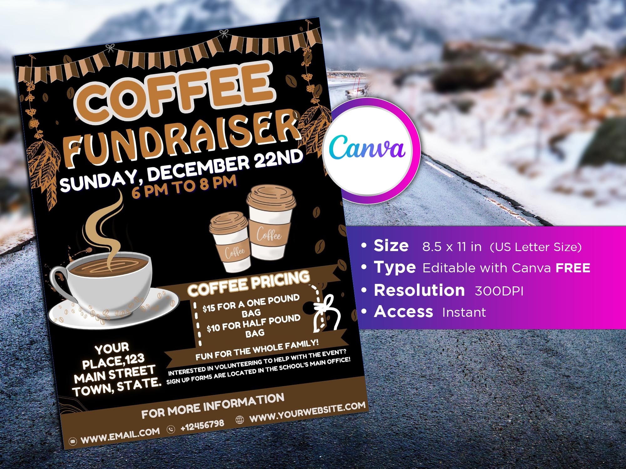 Coffee Fundraiser Flyer Editable Canva Template US Letter Size. - Etsy