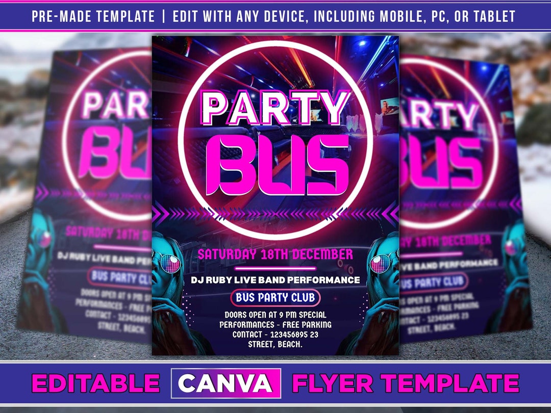 Party Bus Flyer Editable Canva Template US Letter Size. - Etsy