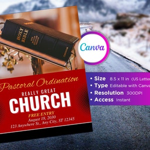 Pastoral Ordination Flyer Editable Canva Template US Letter Size. - Etsy
