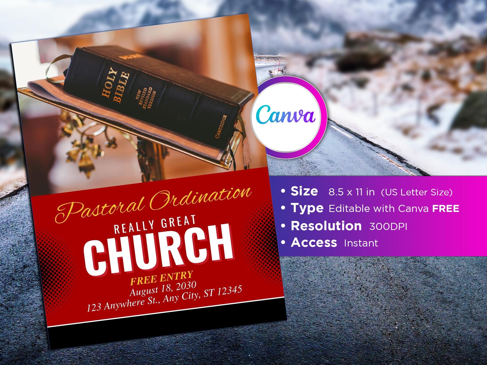 Pastoral Ordination Flyer Editable Canva Template US Letter Size. - Etsy
