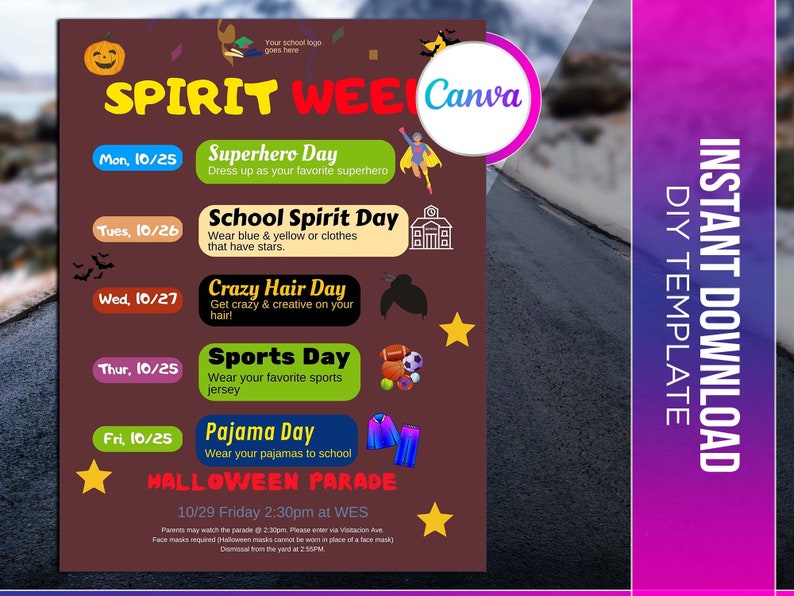 Spirit Week Flyer Editable Canva Template US Letter Size. - Etsy