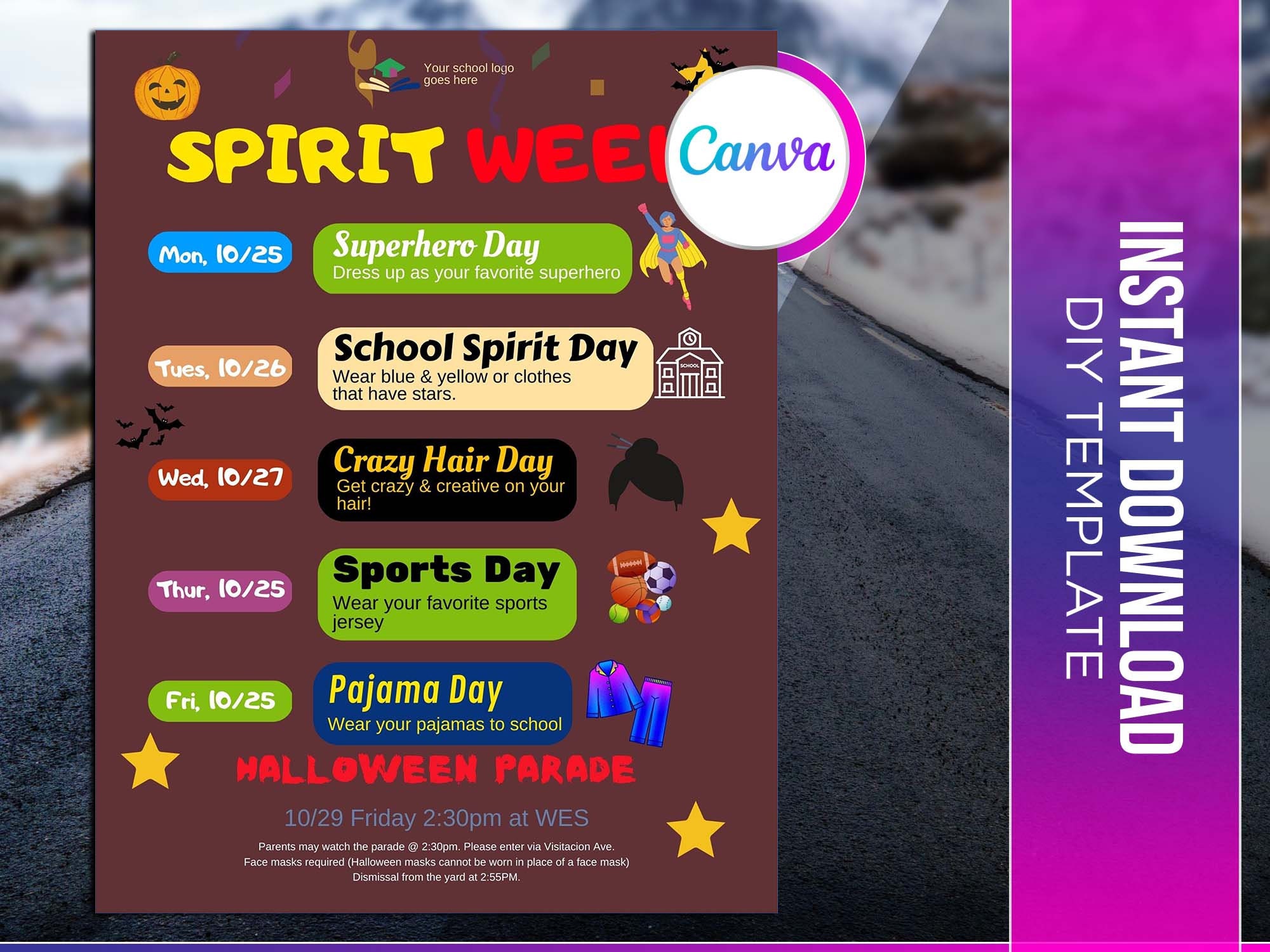 Spirit Week Flyer Editable Canva Template US Letter Size. - Etsy