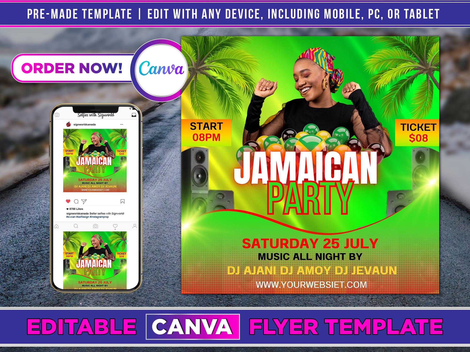 Jamaican Party Flyer Canva Template For Diy Social Media Marketing Etsy
