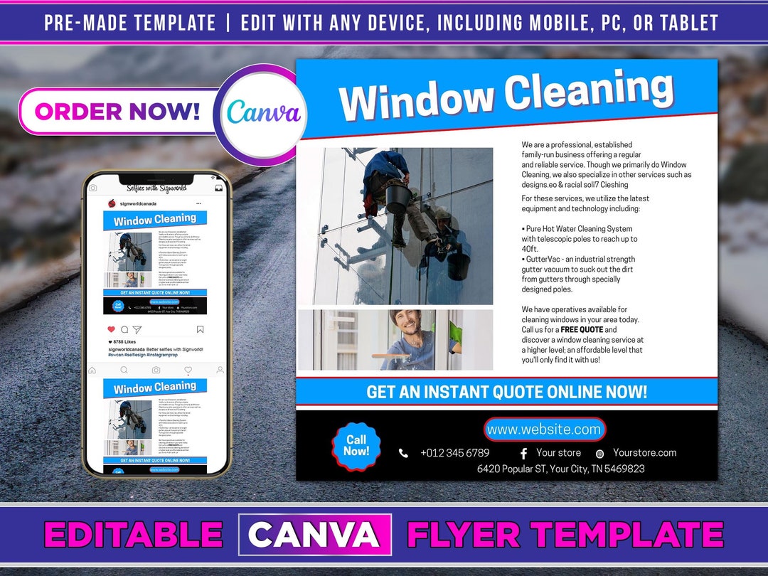 Window Washing Flyer Canva Template for DIY Social Media Marketing. - Etsy