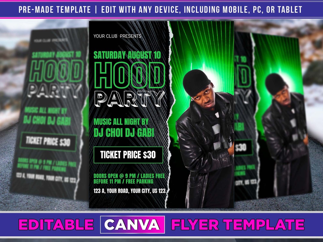 Hood Party Flyer Editable Canva Template US Letter Size. - Etsy