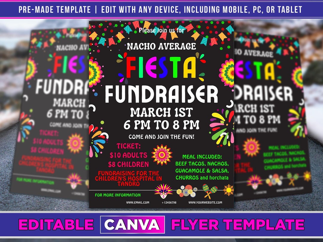 Fiesta Fundraiser Flyer Editable Canva Template US Letter Size. - Etsy