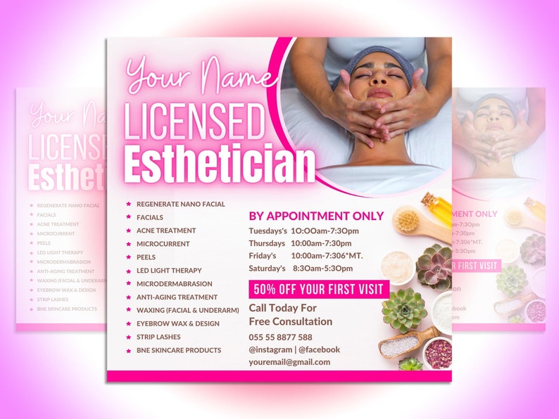 Esthetician Flyer Canva Template for DIY Social Media Marketing. - Etsy