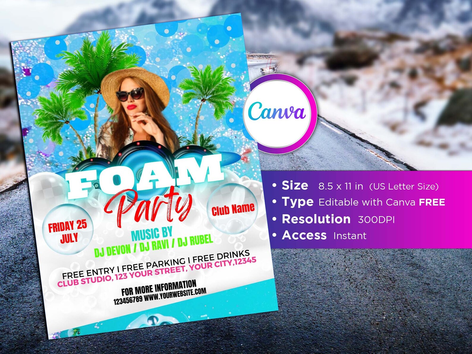 Foam Party Flyer Editable Canva Template US Letter Size. - Etsy
