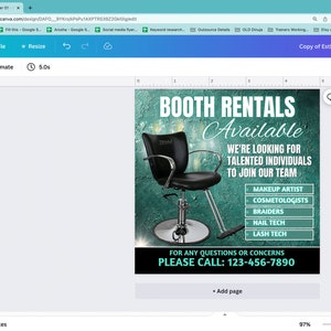 Booth Rental Flyer Canva Template for DIY Social Media Marketing. - Etsy