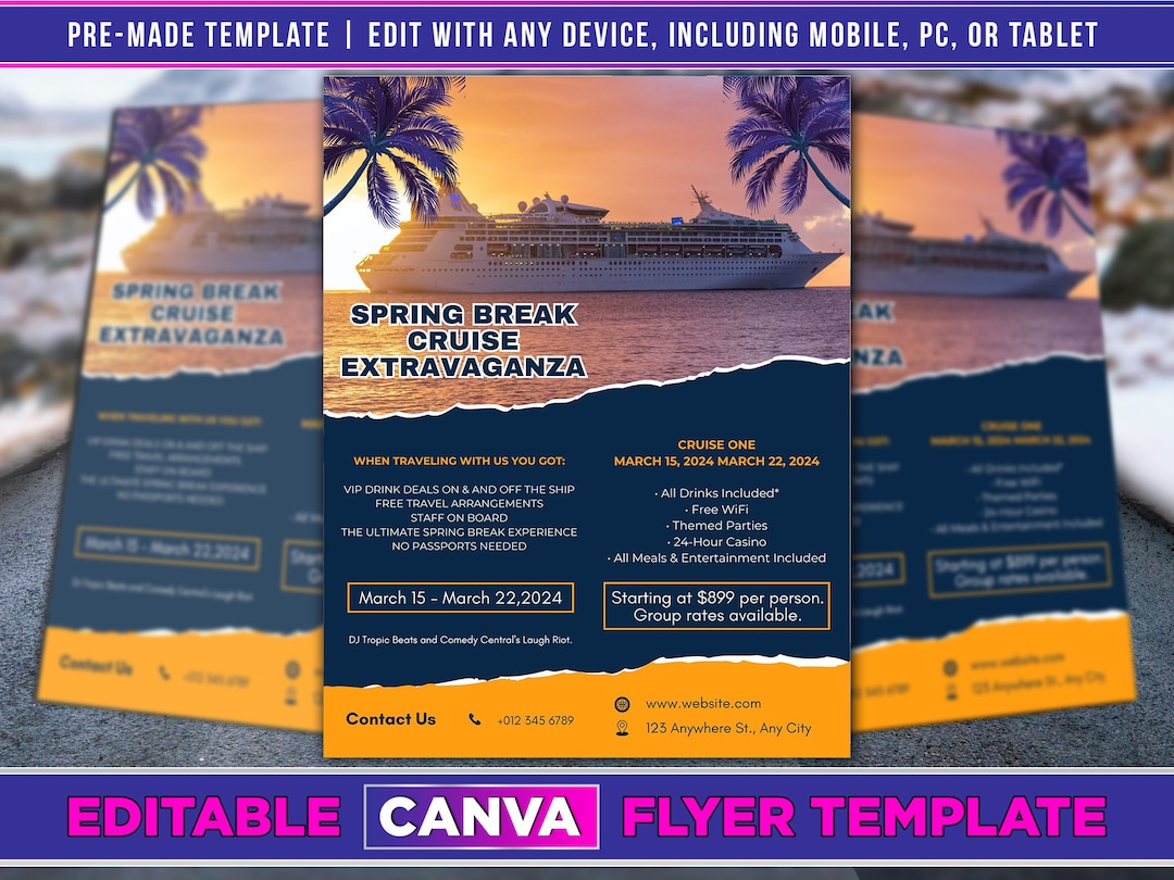 Spring Break Cruise Flyer Editable Canva Template US Letter Size. - Etsy