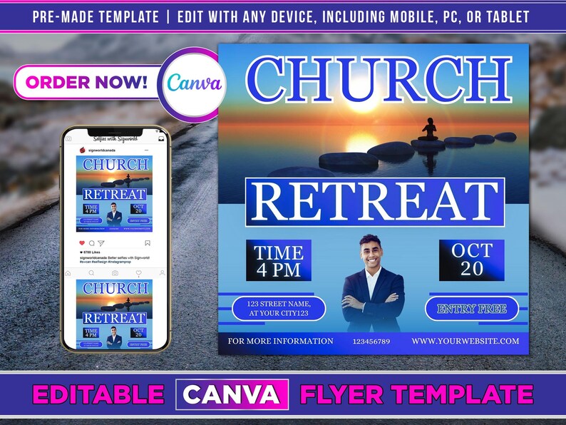 Church Retreat Flyer Canva Template for DIY Social Media Marketing. - Etsy