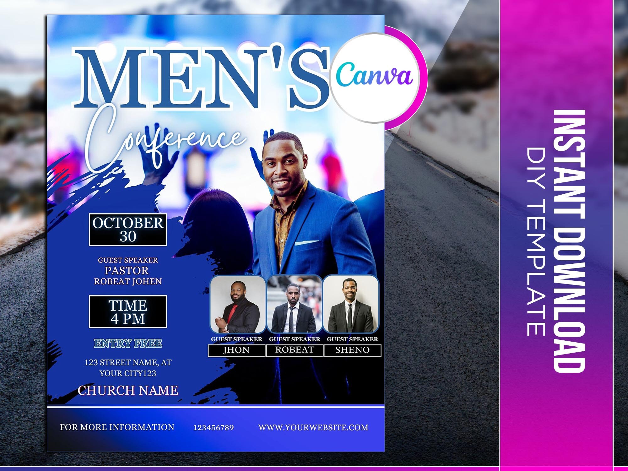 Men's Conference Flyer Editable Canva Template US Letter Size. - Etsy