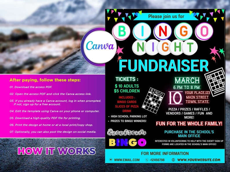 Bingo Night Fundraiser Flyer Editable Canva Template US Letter Size. - Etsy