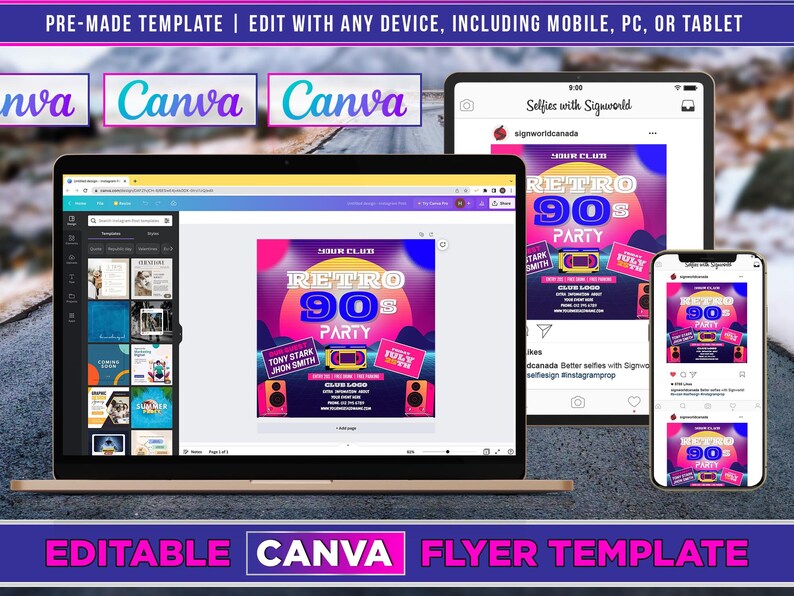 90s Party Flyer Canva Template for DIY Social Media Marketing. - Etsy