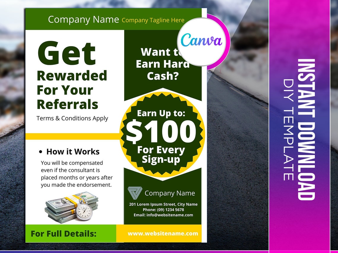 Referral Bonus Flyer Editable Canva Template US Letter Size. - Etsy