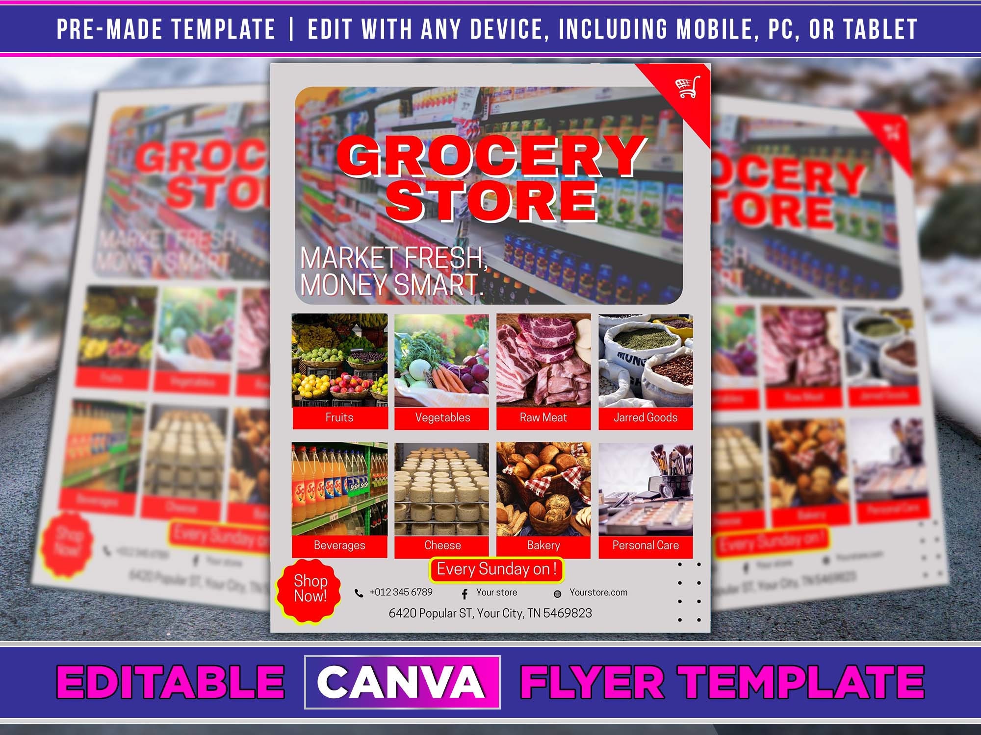 Grocery Store Flyer Editable Canva Template US Letter Size. - Etsy
