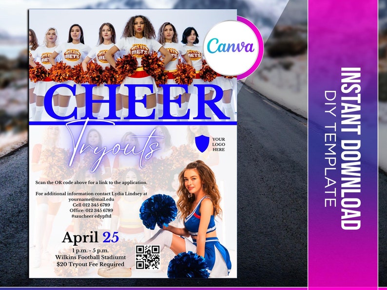 Cheerleading Flyer Editable Canva Template. - Etsy