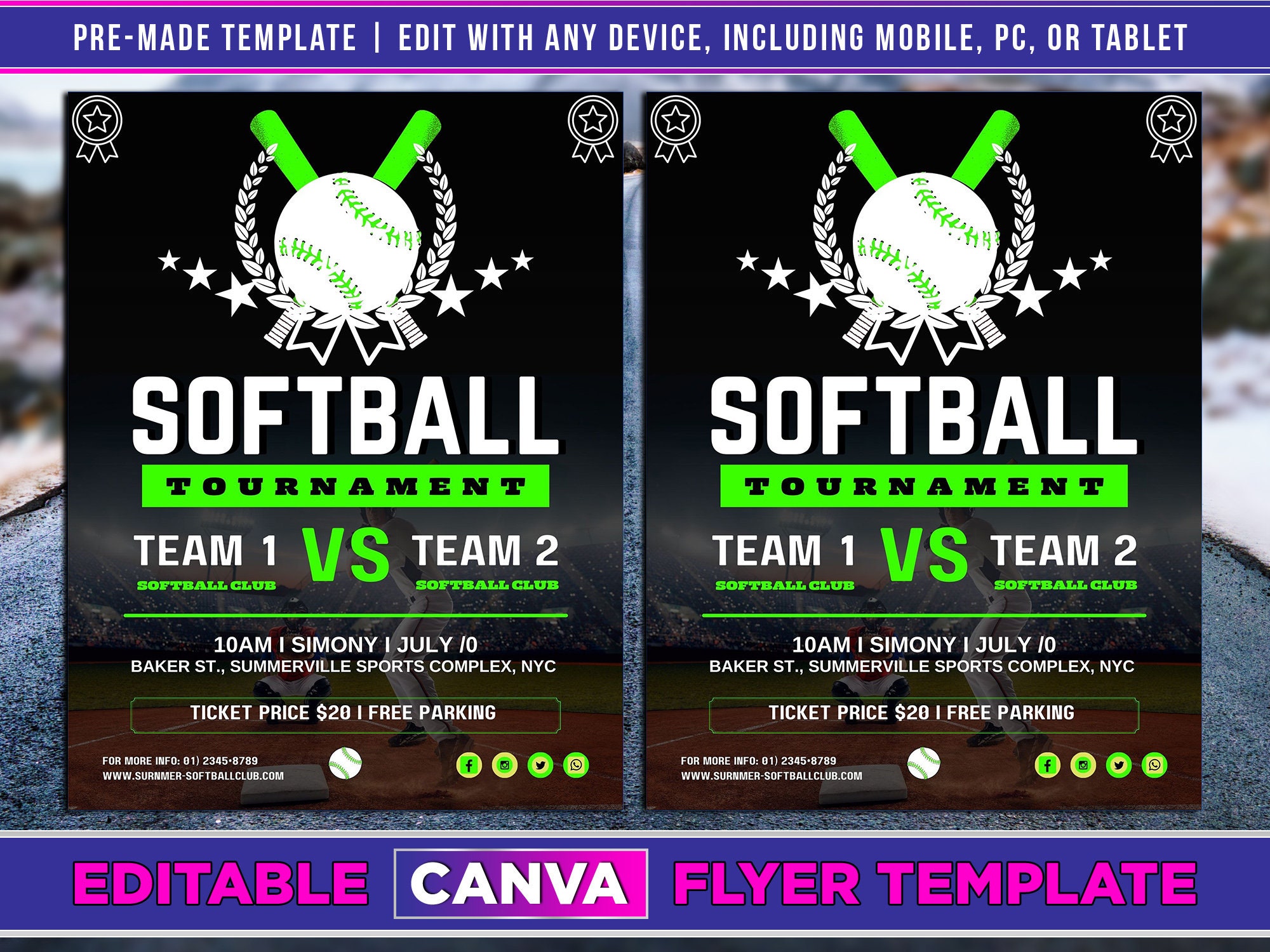 Softball Flyer Editable Canva Template US Letter Size. - Etsy