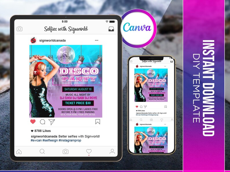 Disco Party Flyer Canva Template for DIY Social Media Marketing. - Etsy