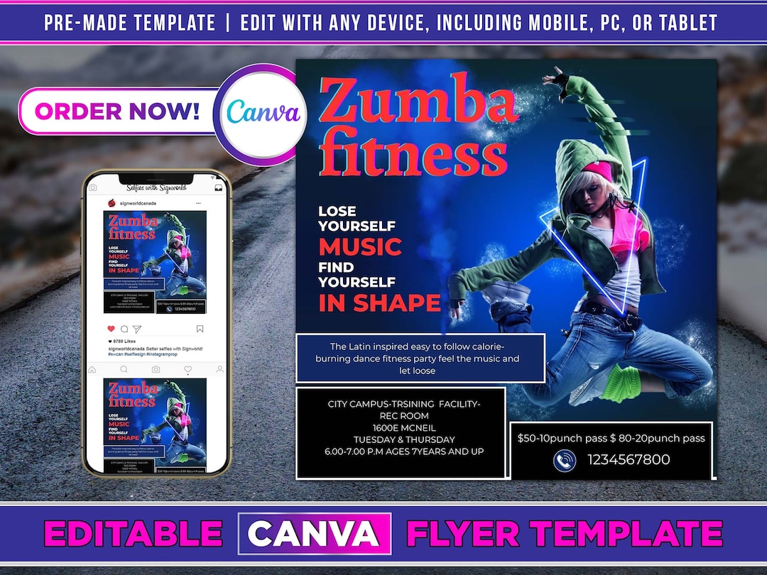 Zumba Flyer Canva Template for DIY Social Media Marketing. - Etsy
