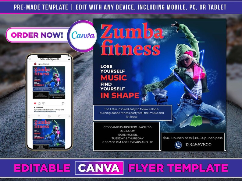 Zumba Flyer Canva Template for DIY Social Media Marketing. - Etsy