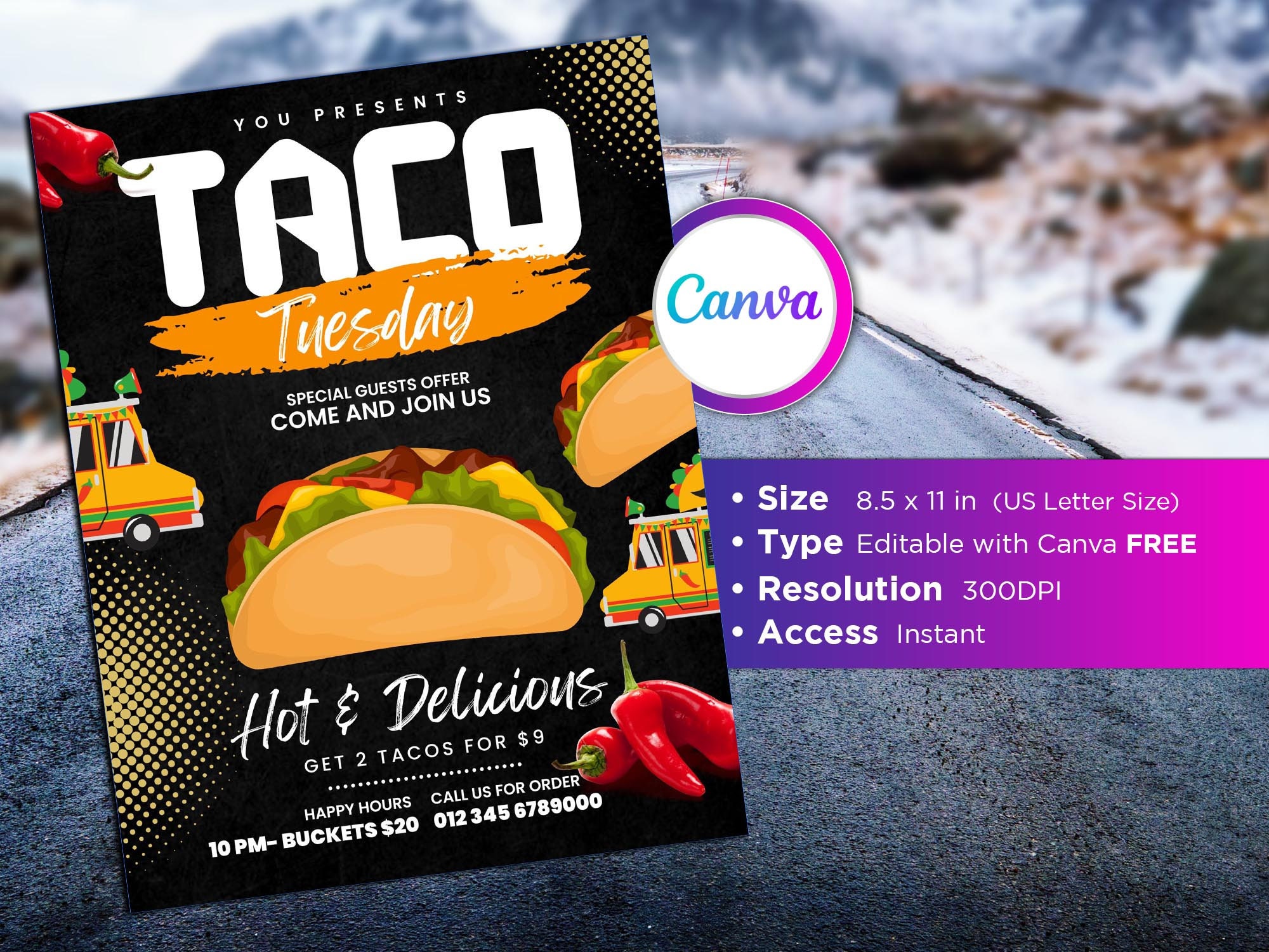 Taco Flyer Editable Canva Template US Letter Size. - Etsy