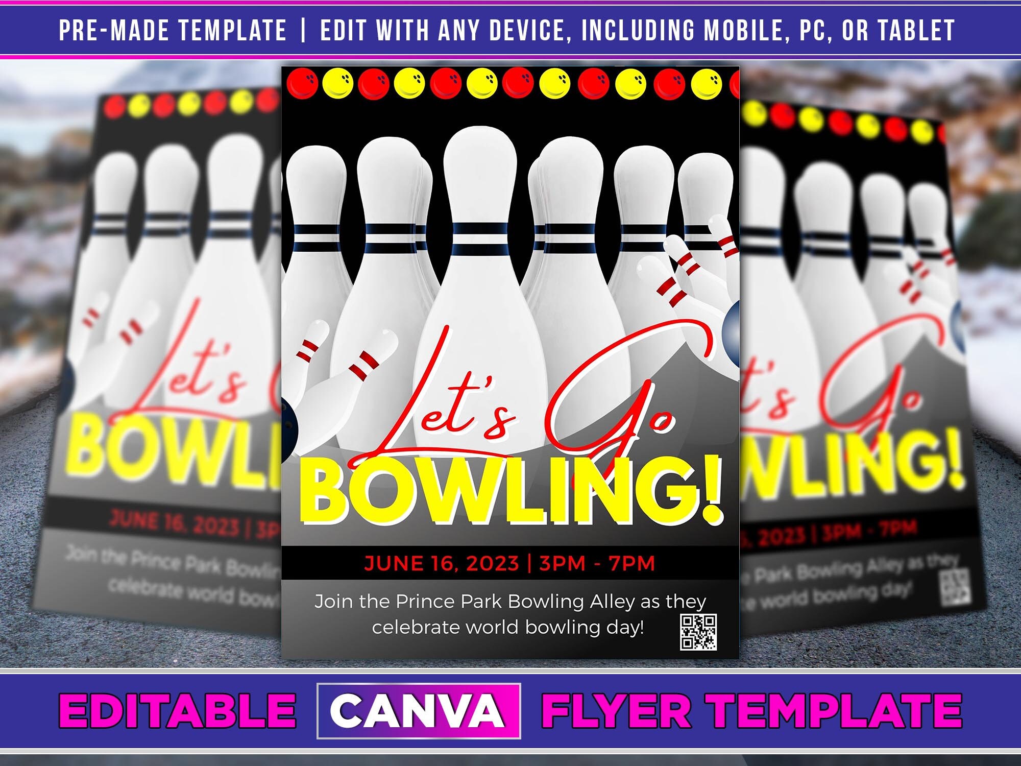 Bowling Flyer Editable Canva Template US Letter Size. - Etsy