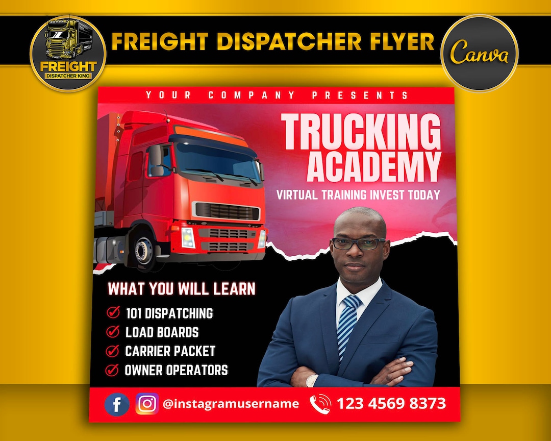 Freight Dispatcher Flyer, Canva Truck Flyer Template. Editable Social ...