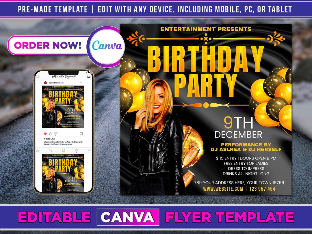 Birthday Club Flyer Canva Template for DIY Social Media Marketing. - Etsy
