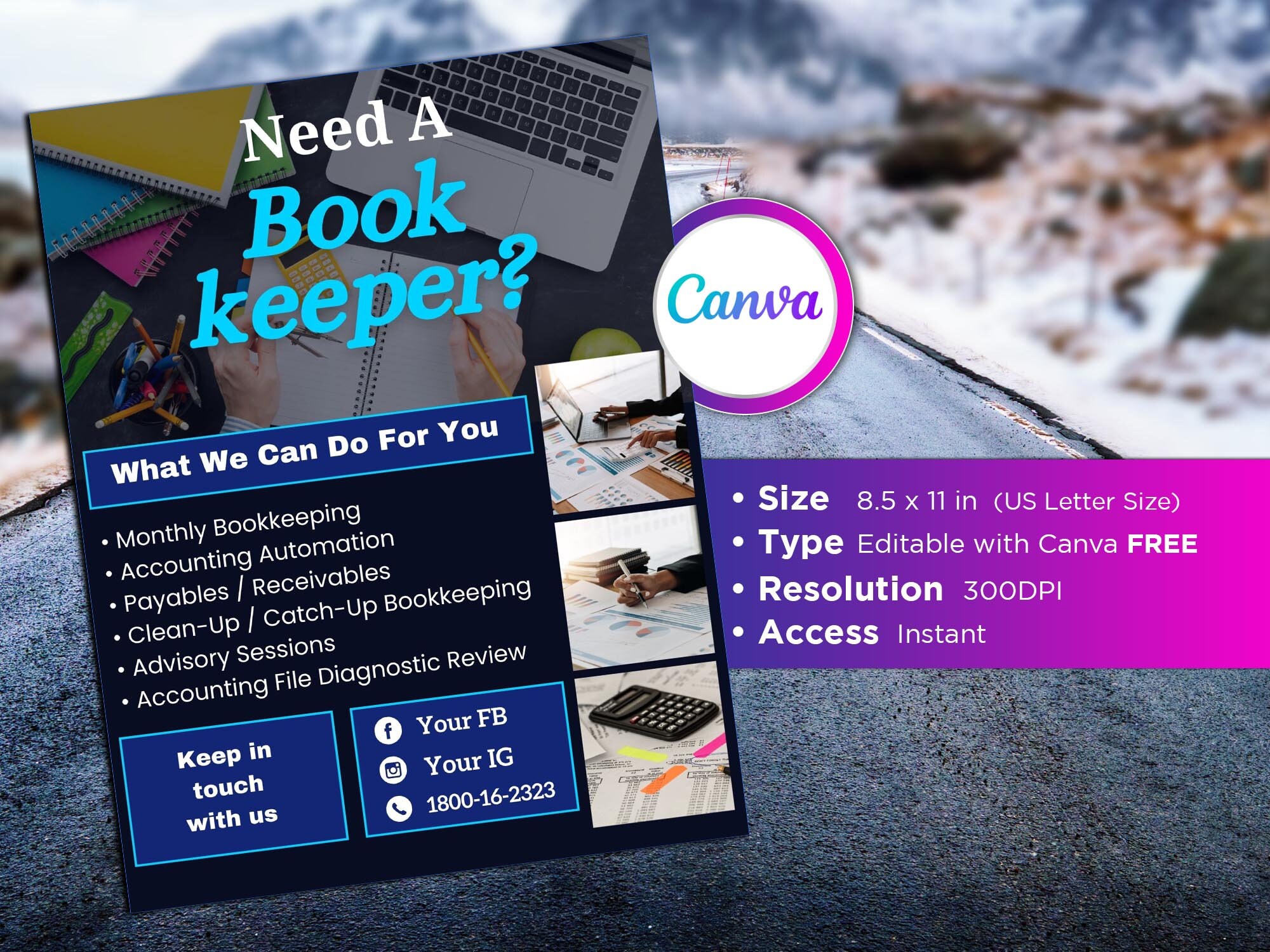 Bookkeeping Flyer Editable Canva Template. - Etsy