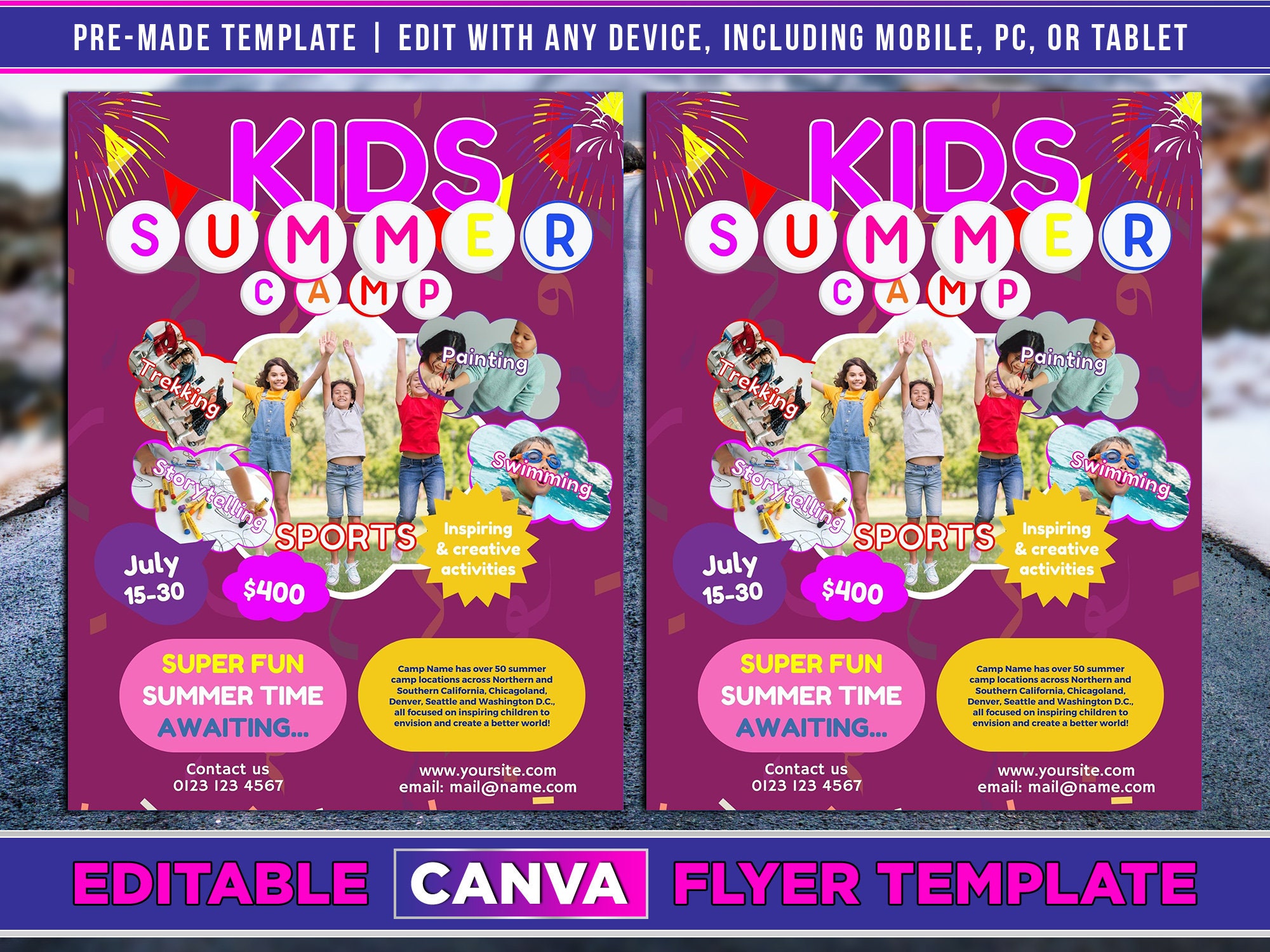 Kids Summer Camp Flyer Editable Canva Template US Letter Size. - Etsy