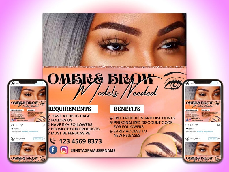 Ombre Brow Models Needed Flyer Canva Template for DIY Social Media ...