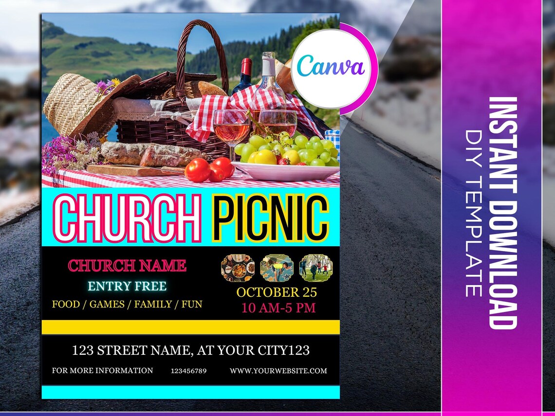Church Picnic Flyer Editable Canva Template US Letter Size. - Etsy