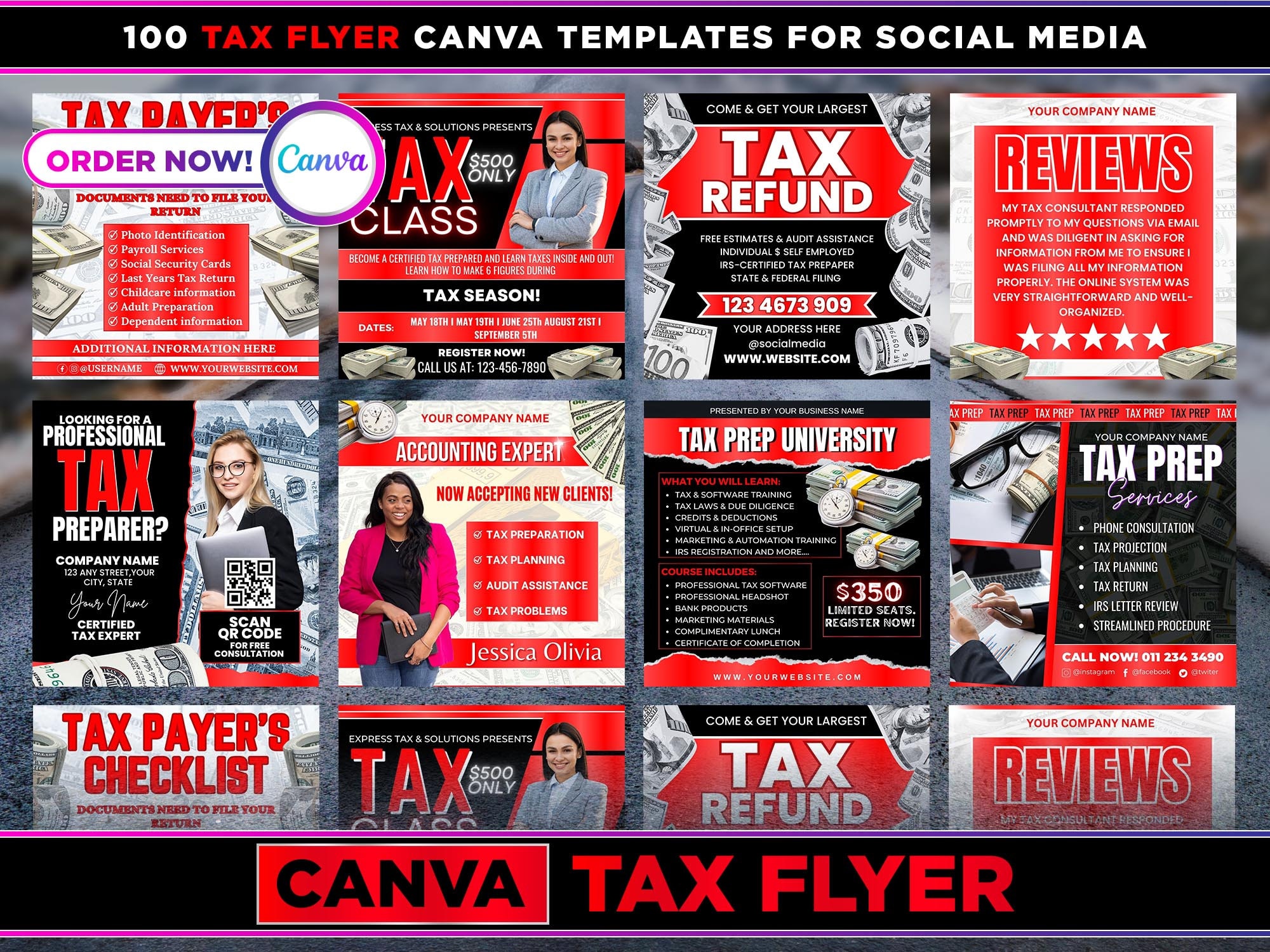 100 Tax Flyer Bundle Canva Template, Tax Prep Flyer, Tax Class Flyer ...