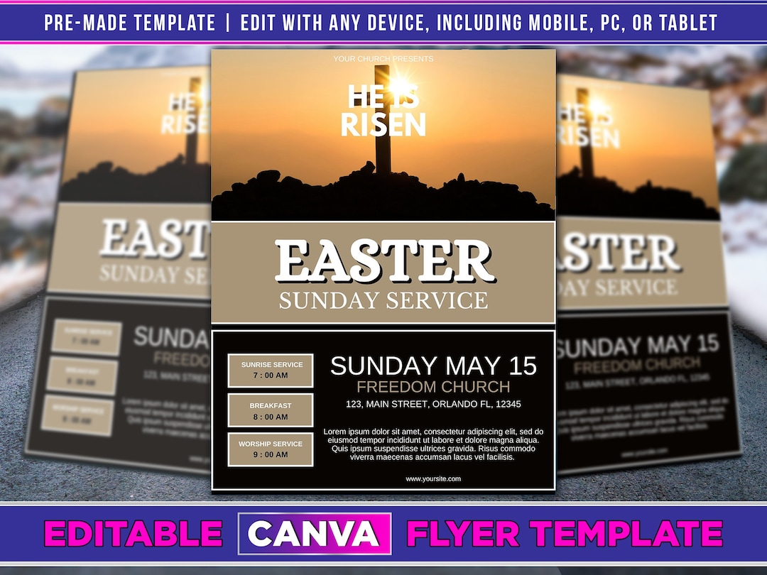 Easter Sunday Service Flyer Editable Canva Template US Letter Size. - Etsy
