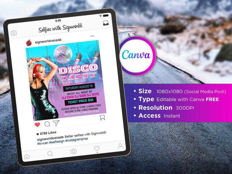 Disco Party Flyer Canva Template for DIY Social Media Marketing. - Etsy