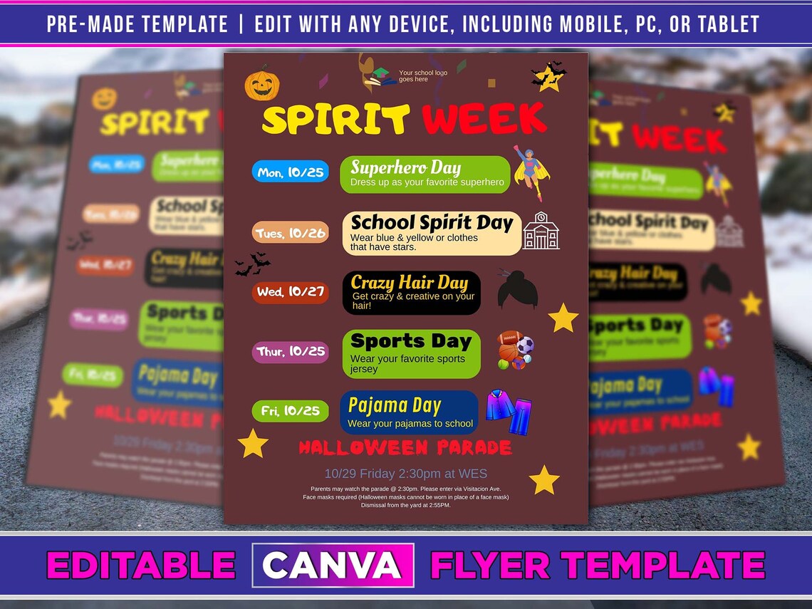Spirit Week Flyer Editable Canva Template US Letter Size. - Etsy