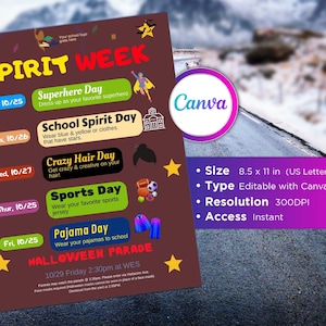Spirit Week Flyer Editable Canva Template US Letter Size. - Etsy