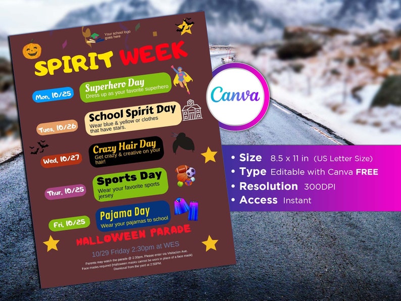 Spirit Week Flyer Editable Canva Template US Letter Size. - Etsy