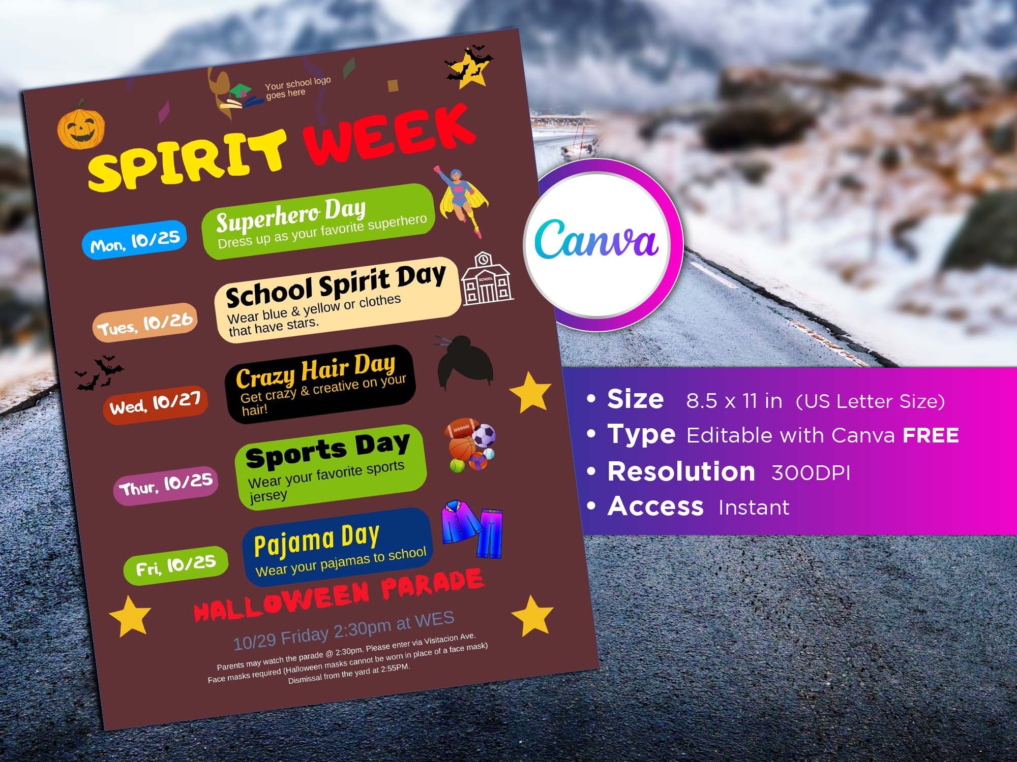 Spirit Week Flyer Editable Canva Template US Letter Size. - Etsy