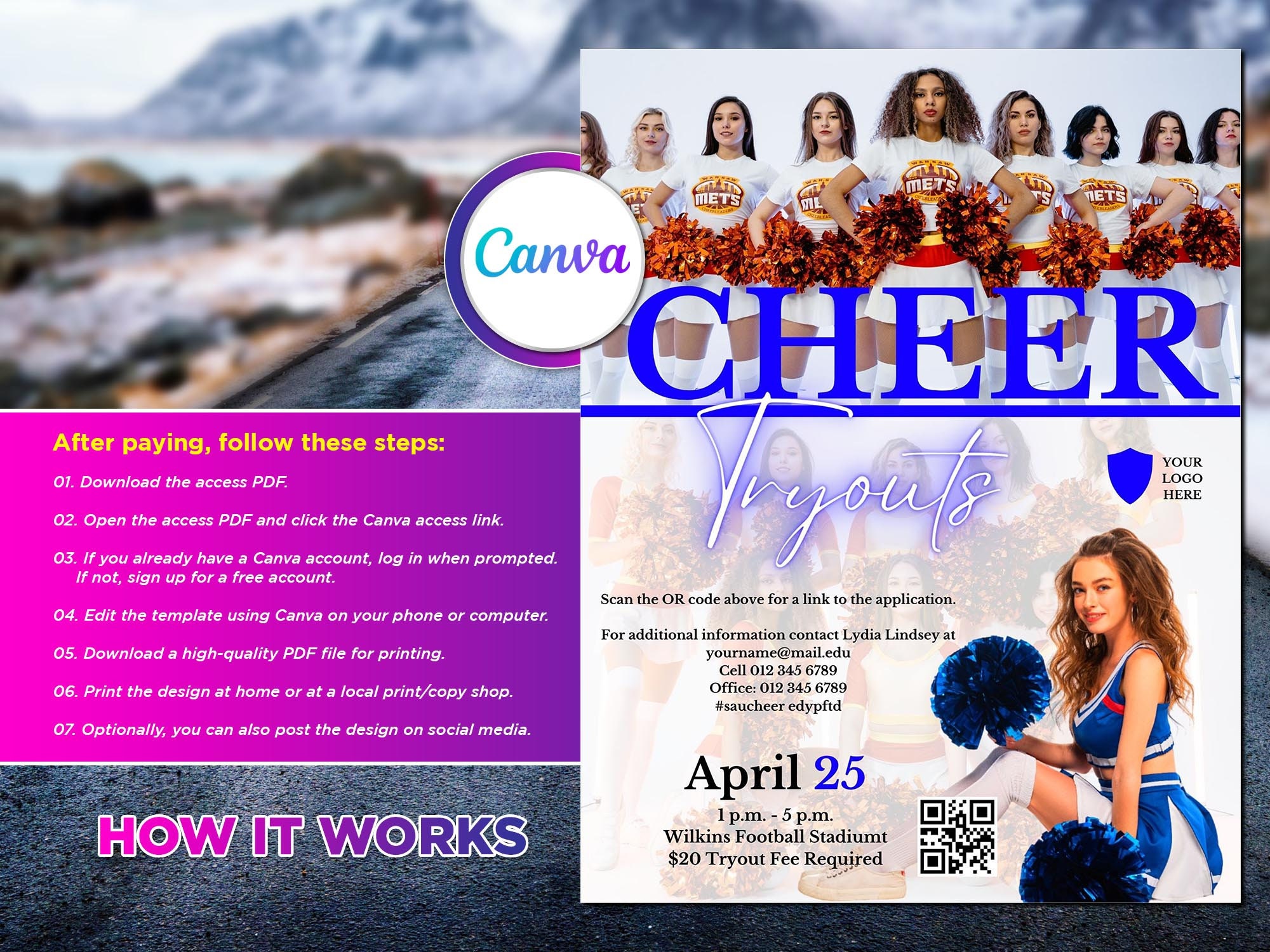 Cheerleading Flyer Editable Canva Template. - Etsy