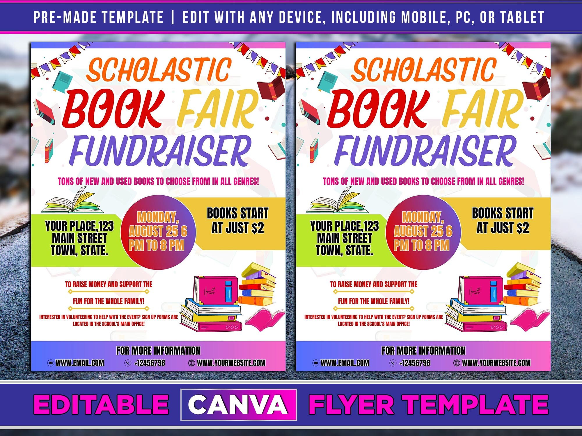 Scholastic Book Fair Fundraiser Flyer Editable Canva Template US Letter ...