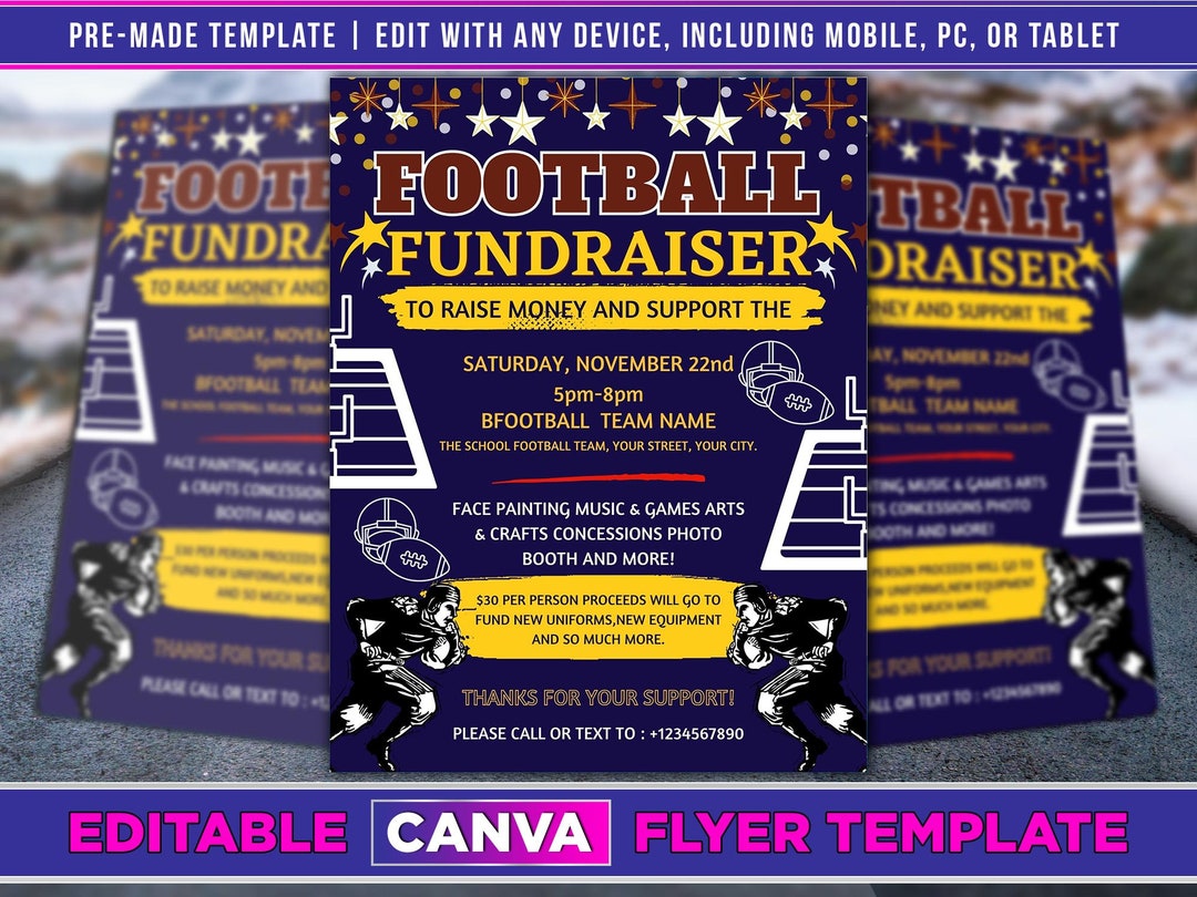 Football Fundraiser Flyer Editable Canva Template US Letter - Etsy